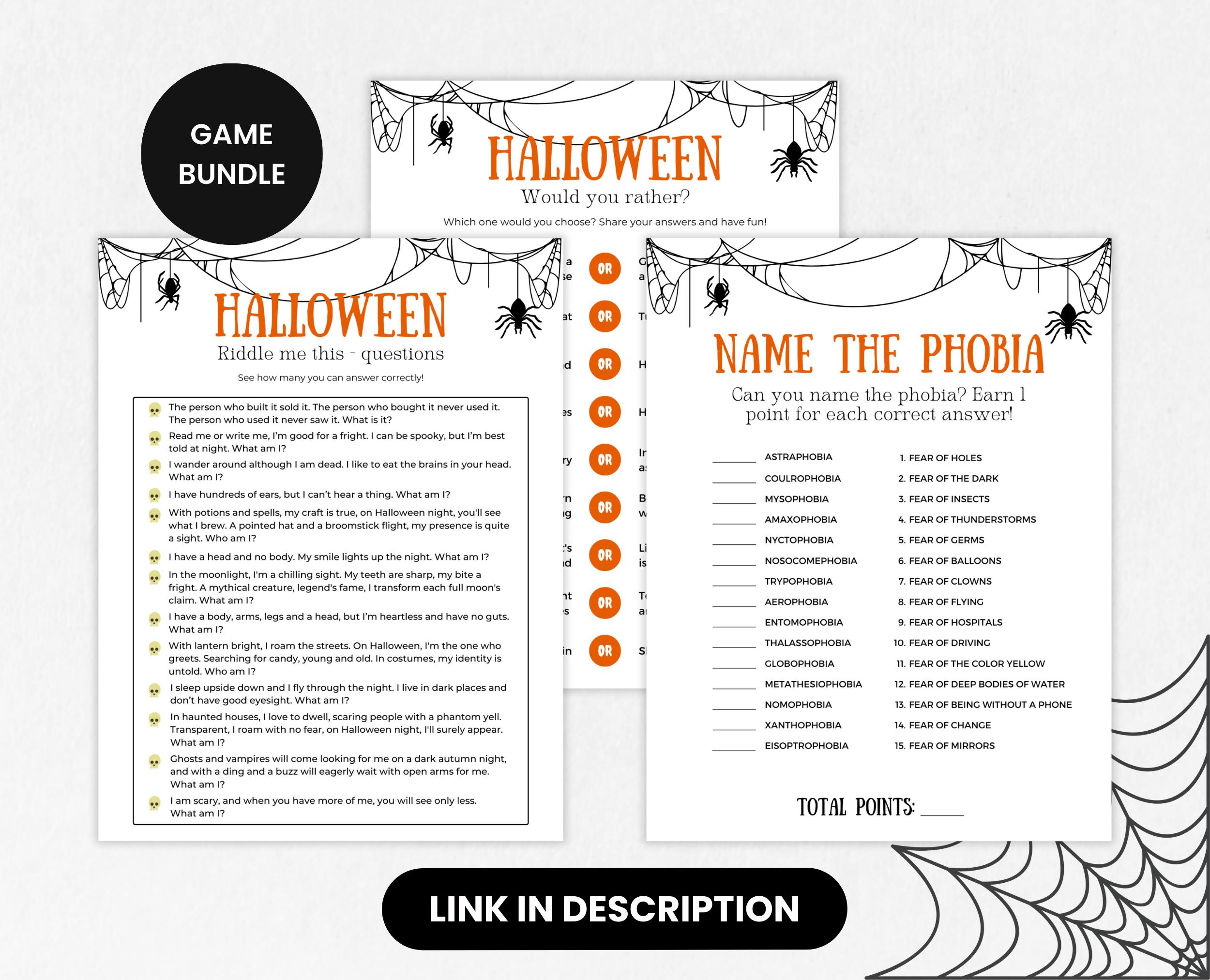 Name the Phobia Game, Halloween Phobia Trivia Game, Phobia Match ...