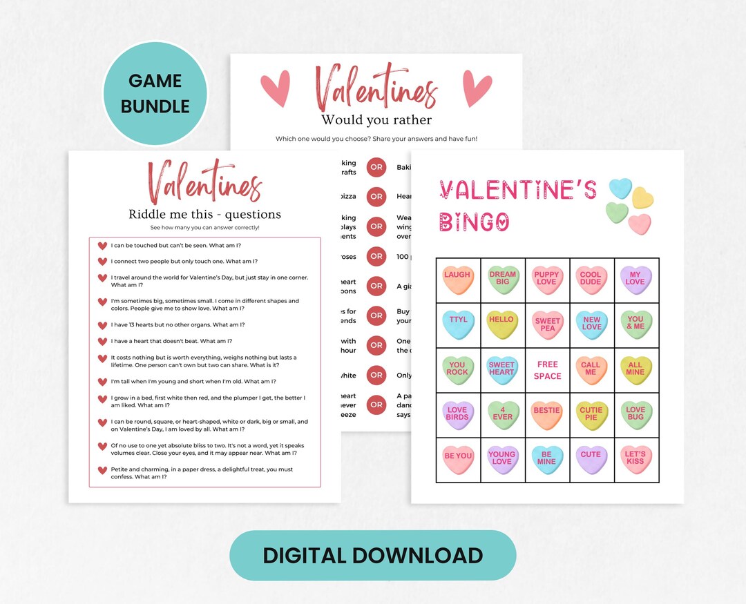 Valentines Activities Bundle, Valentine Riddles, Valentine Would You ...
