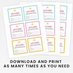 Printable Play Date Cards, Playdate Business Card, Keep in Touch ...