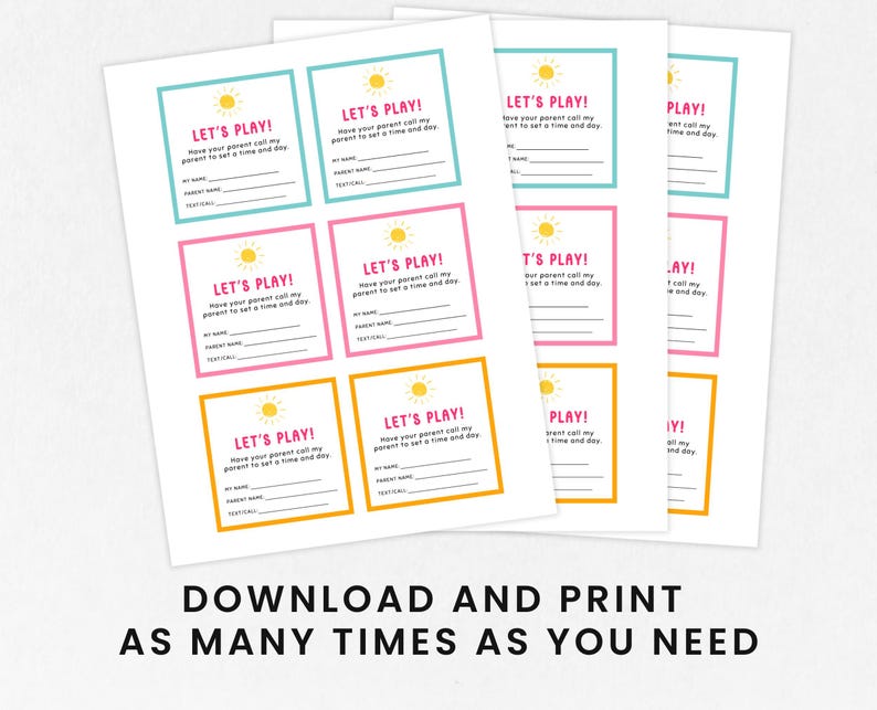 Printable Play Date Cards, Summer Break Playdate Card, Playdate ...