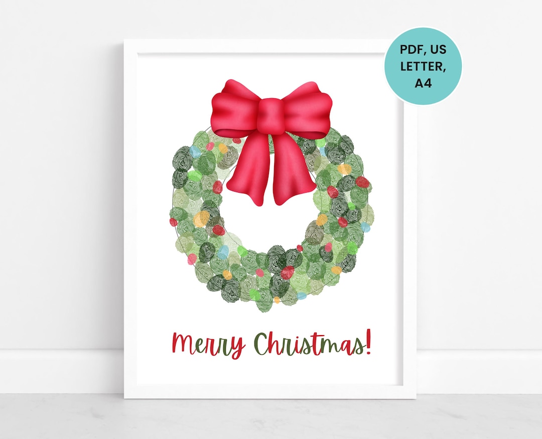 Christmas Wreath Fingerprint Craft Template, Fingerprint Crafts for ...