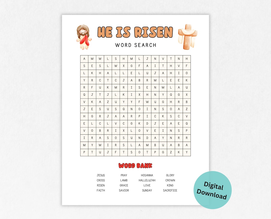 He is Risen Word Search, Bible Word Search, Printable Easter Word ...