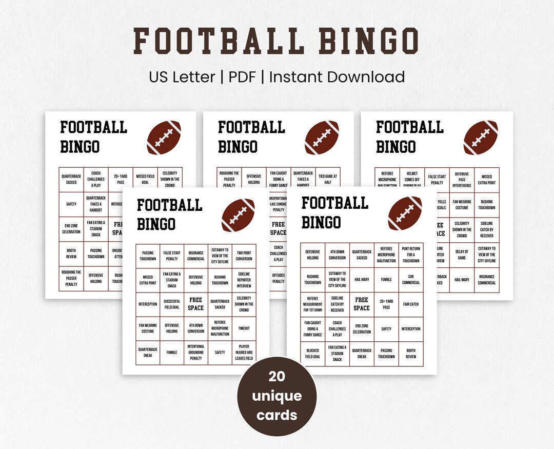 Football Bingo Cards, Football Bingo Game, Printable Sports Bingo Cards ...