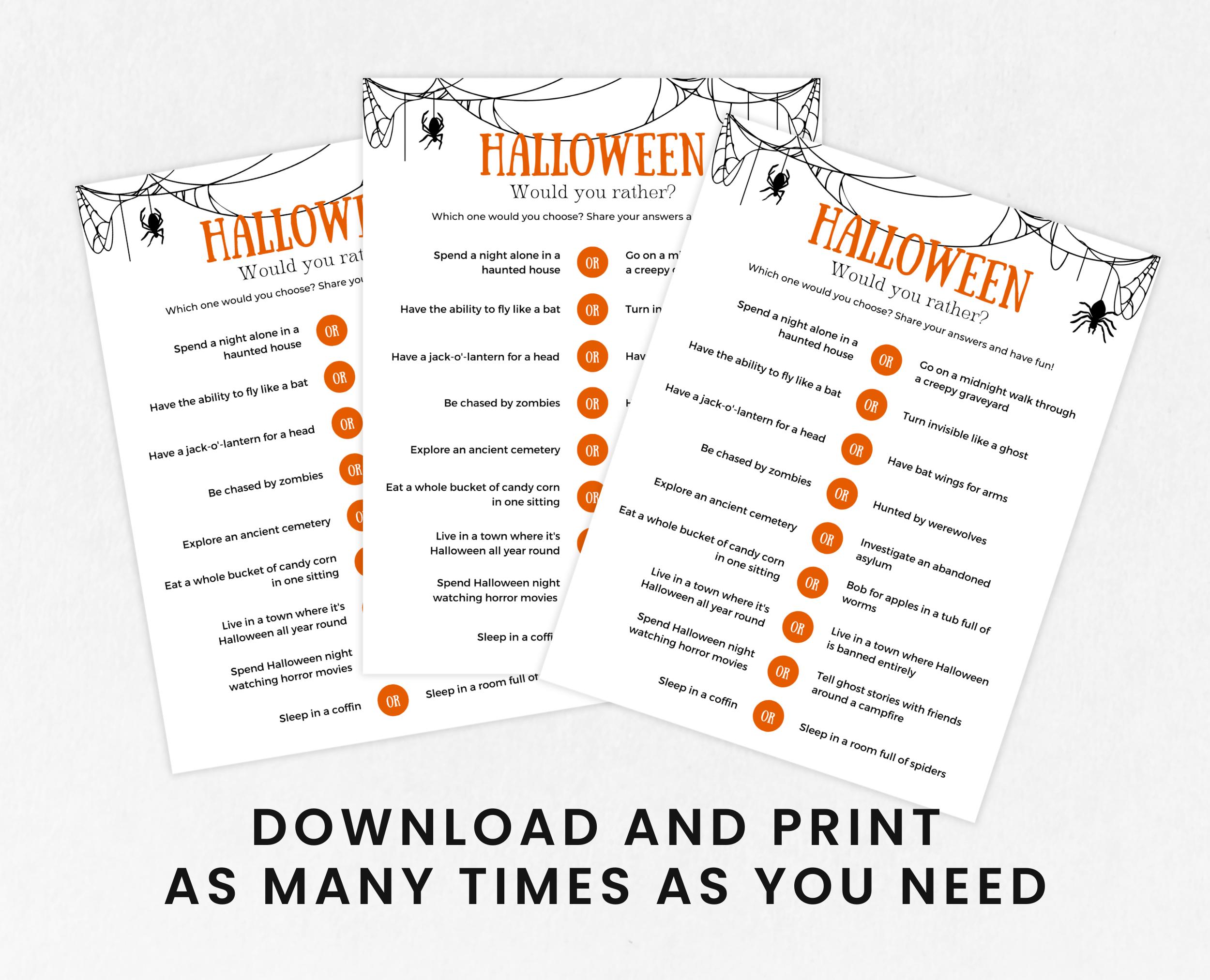 Halloween Would You Rather, Printable Halloween Party Activity, Virtual ...