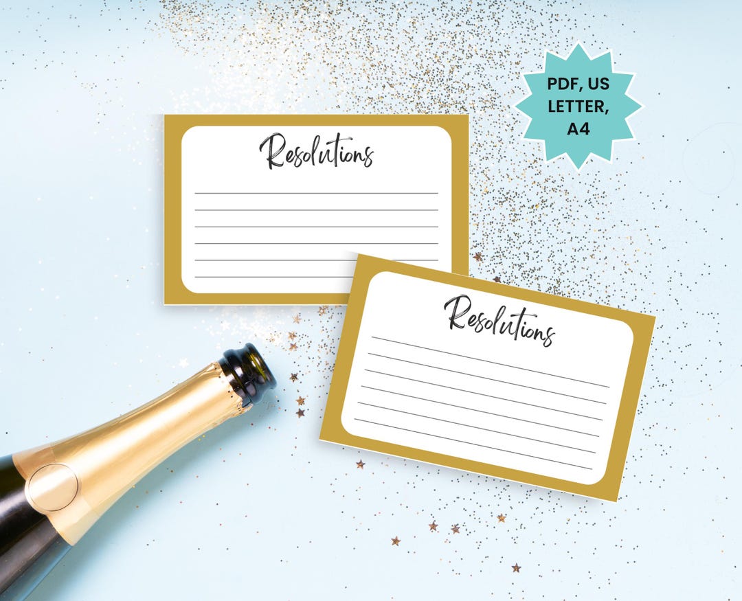 New Year's Resolution Cards, Printable New Year's Eve Resolutions, New ...