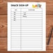 Snack Sign up Sheet, Coach Snack Signup Sheet Printable, Sports Food ...