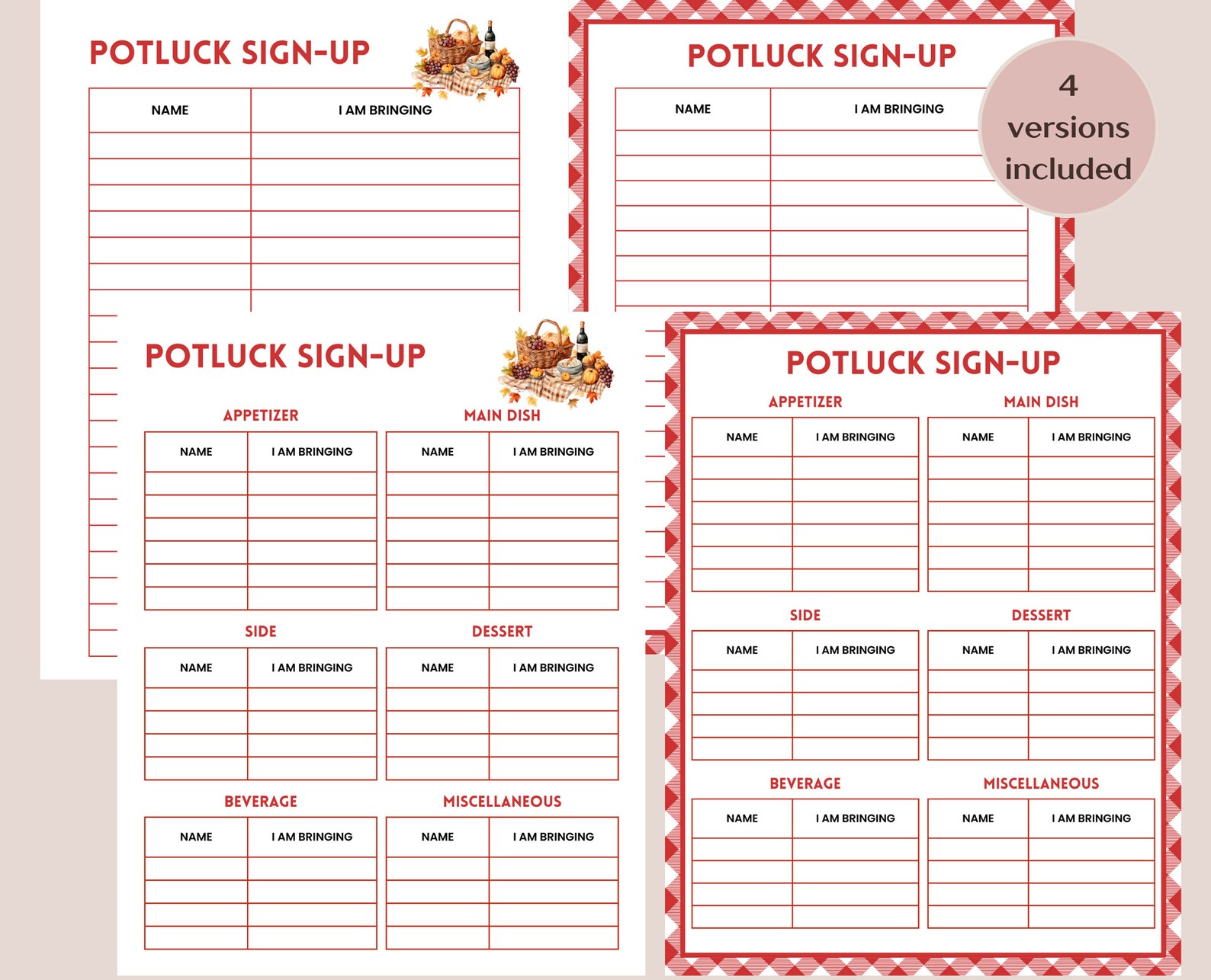 Potluck Sign up Sheet, Office Potluck Party Printable, Picnic Potluck ...