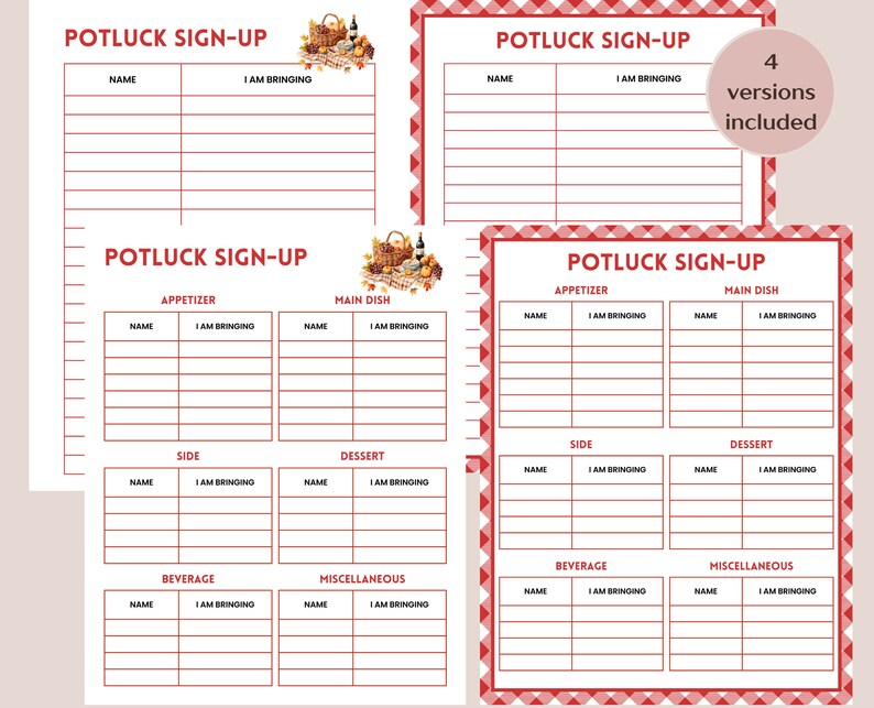 Potluck Sign up Sheet, Office Potluck Party Printable, Picnic Potluck ...