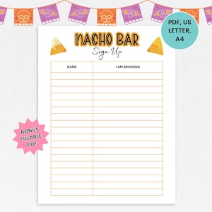 Nacho Bar Potluck Sign up Sheet, Office Potluck Party Printable, Taco ...