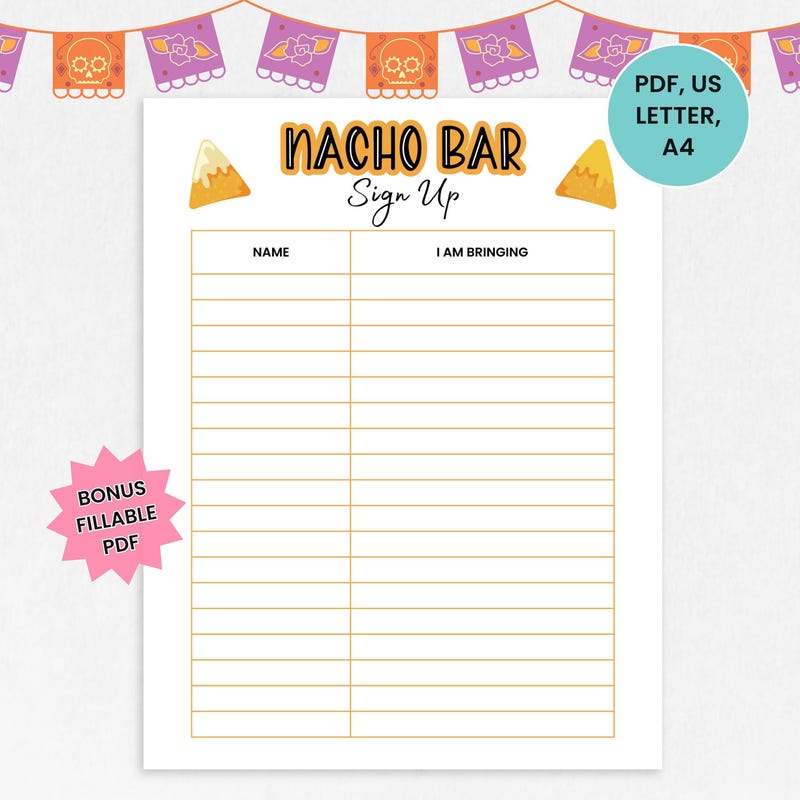 Taco Bar Sign up Sheet - Etsy