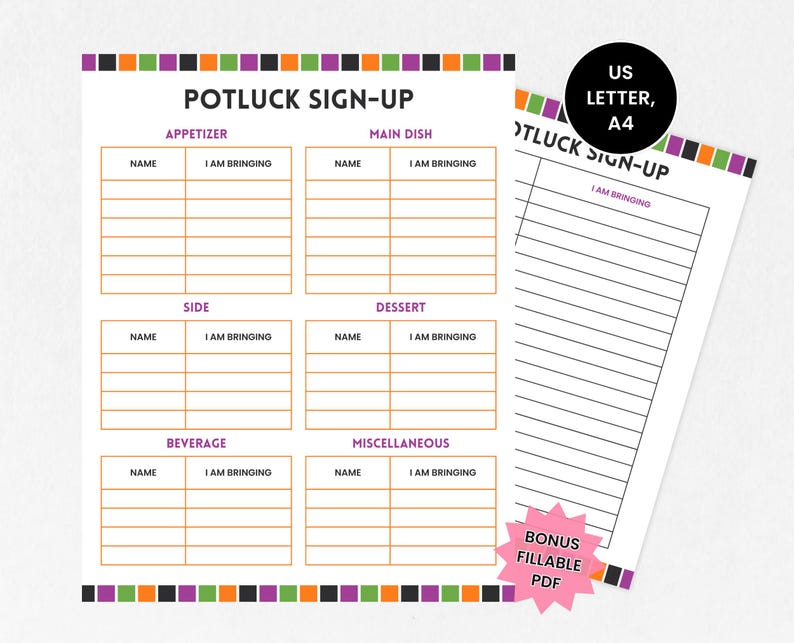 Potluck Sign up Sheet for Halloween, Office Potluck Party Printable ...