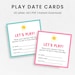 Printable Play Date Cards, Playdate Business Card, Keep in Touch ...