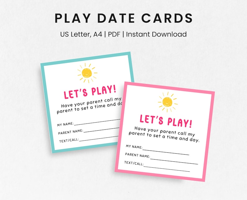Printable Play Date Cards, Playdate Business Card, Keep in Touch ...