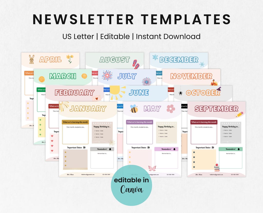 Editable Monthly Newsletters for Teachers, Monthly Newsletters ...