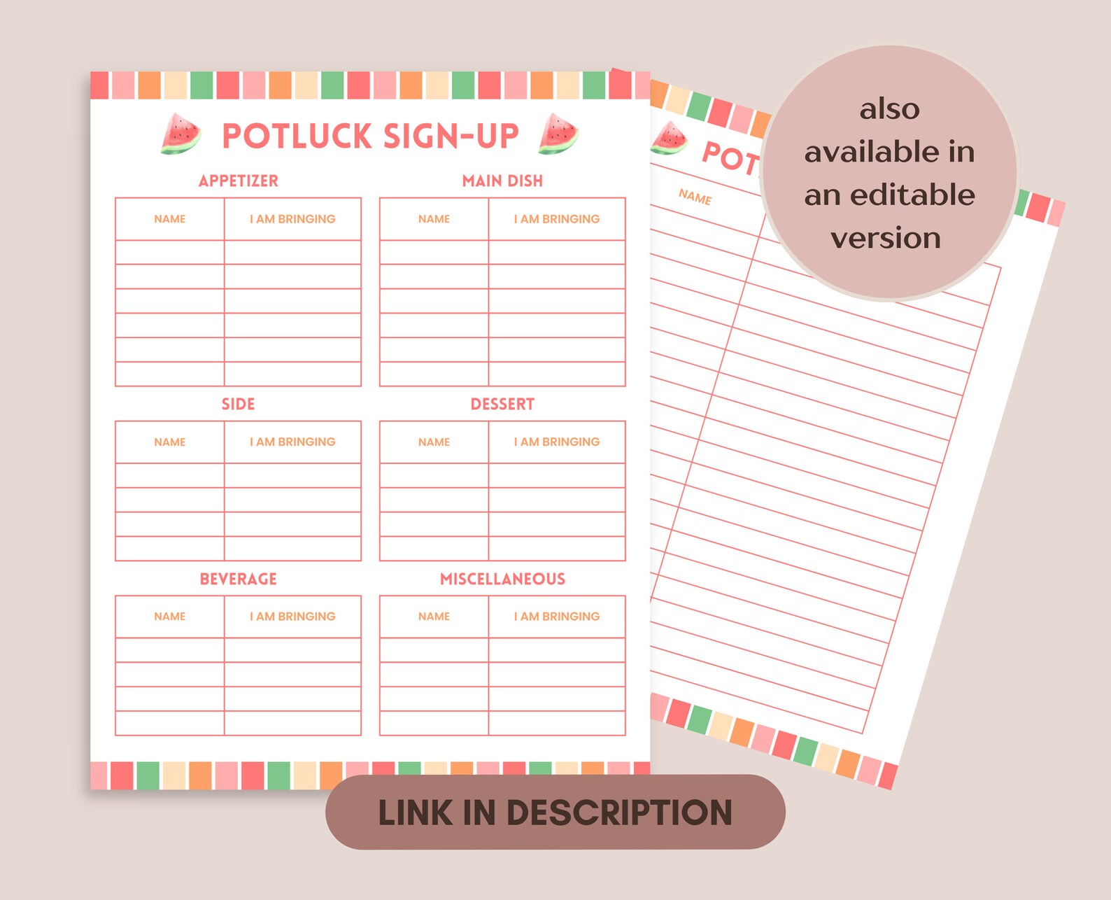 Potluck Sign up Sheet, Office Potluck Party Printable, Summer Party ...