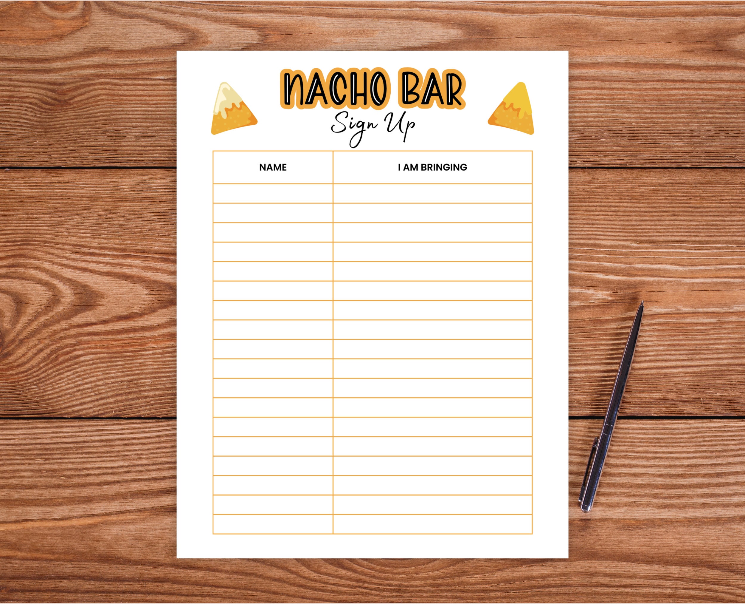 Nacho Bar Potluck Sign up Sheet, Office Potluck Party Printable, Taco ...