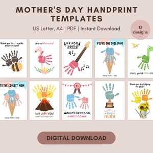 Handprint Templates for Mom, Mom Handprint Art, Mother's Day Handprint ...