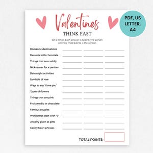 Valentine's Day Think Fast, Printable Valentines Day Game, Valentines ...