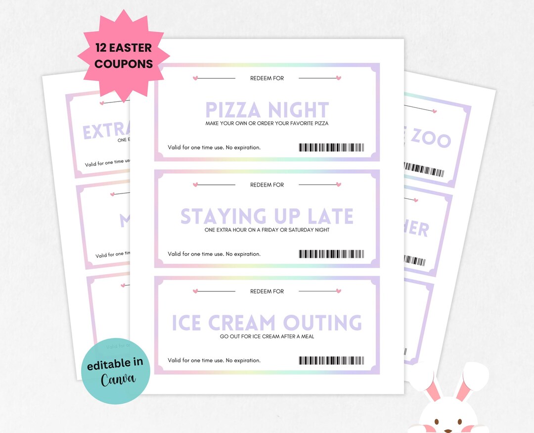 Editable Kids Easter Coupons, Easter Coupons, Printable Coupons, Easter ...