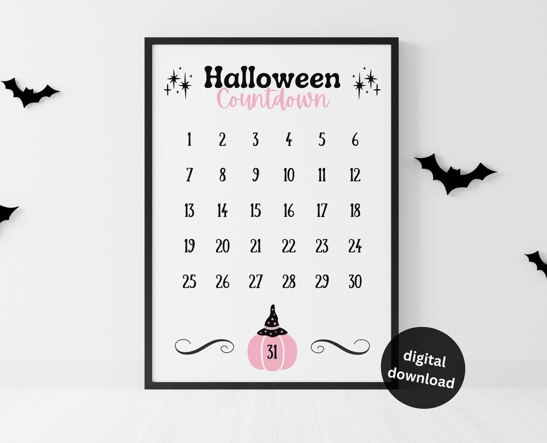 Halloween Countdown Calendar Printable, Pink Halloween Countdown ...
