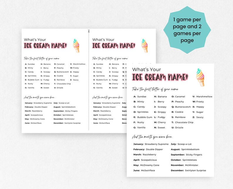 What's Your Ice Cream Name Game, Ice Cream Social Activity, Ice Cream ...