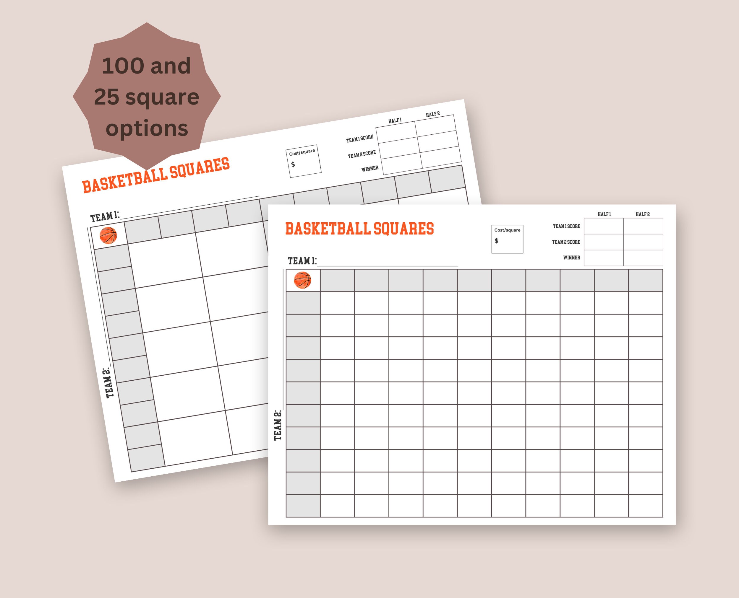 March Basketball Squares, Printable Basketball Party Game, Basketball ...
