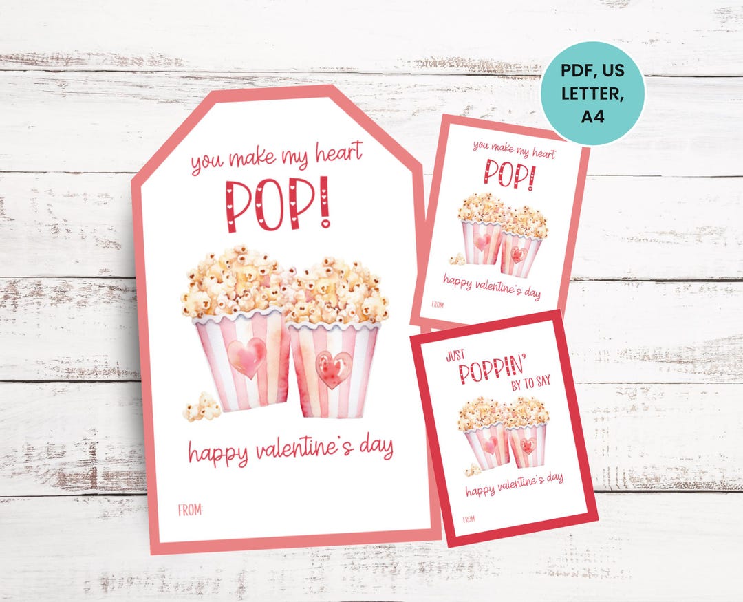 Popcorn Valentine Tag, Printable School Valentines, Kids Valentines ...