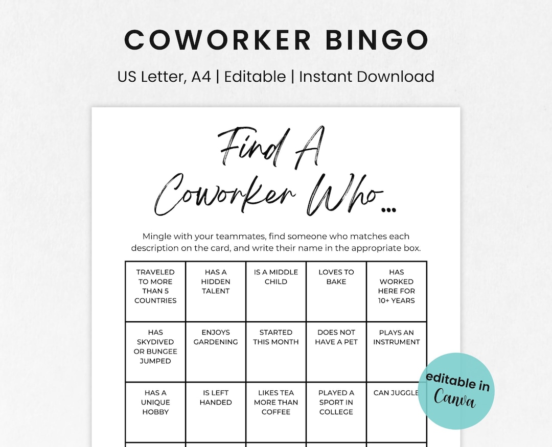 Editable Coworker Bingo, Work Bingo, Office Bingo Printable, Bingo Game ...