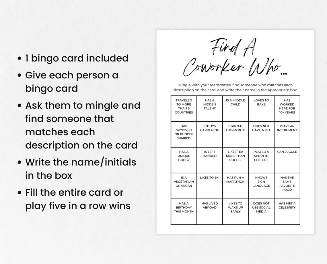 Coworker Bingo, Work Bingo, Office Bingo Printable, Bingo Game for ...