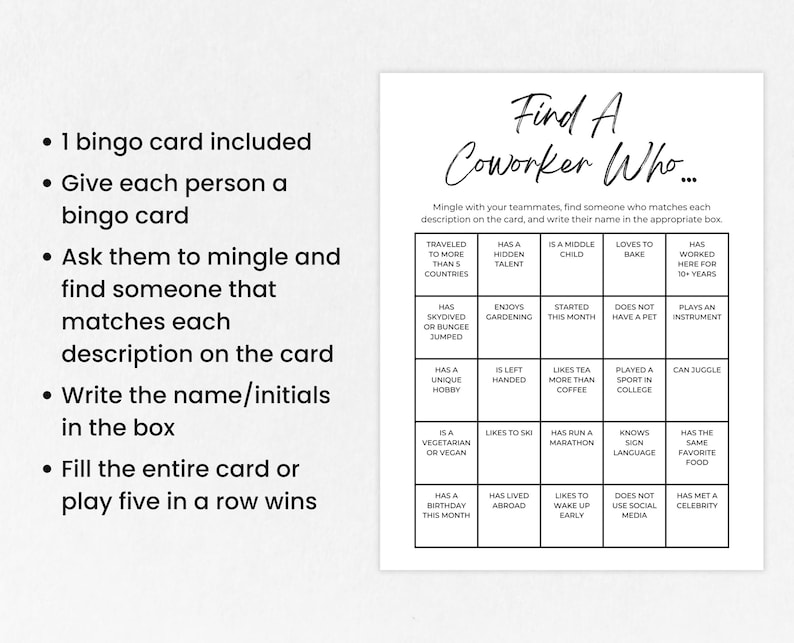 Coworker Bingo, Work Bingo, Office Bingo Printable, Bingo Game for ...