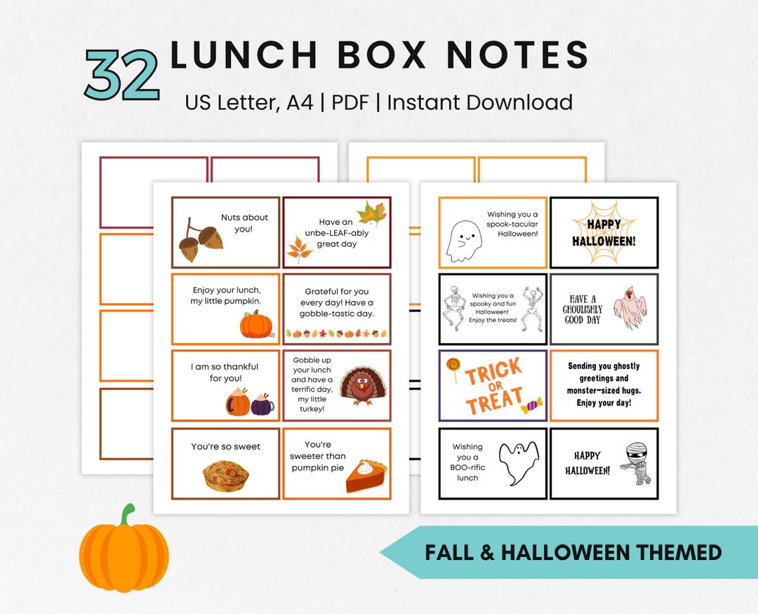Lunch Box Notes for Kids, Fall Lunchbox Notes, Halloween Lunch Box ...