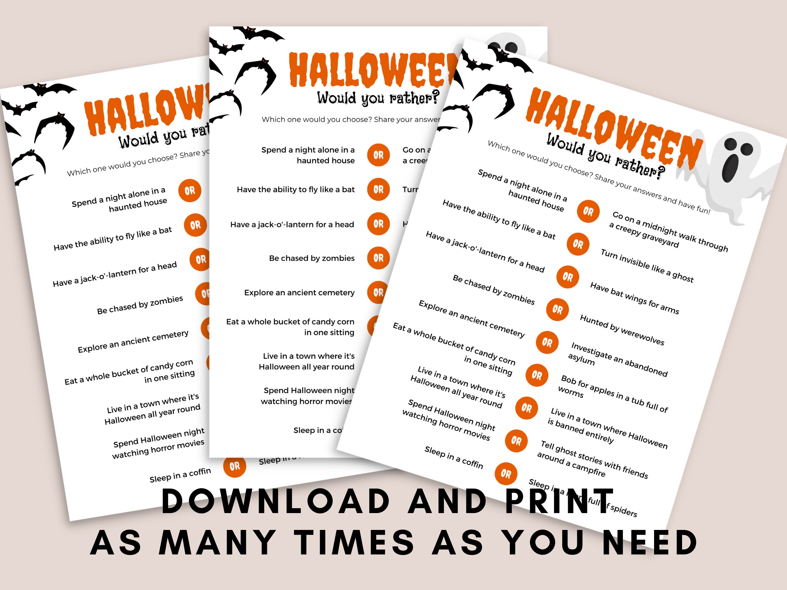 Halloween Would You Rather Activities for Kids Printable - Etsy