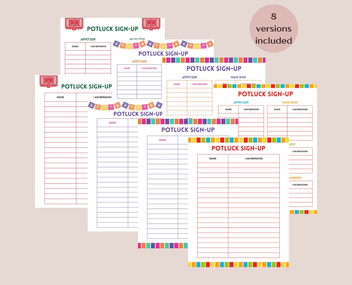Fiesta Potluck Sign up Sheet, Office Potluck Party Printable, Taco ...