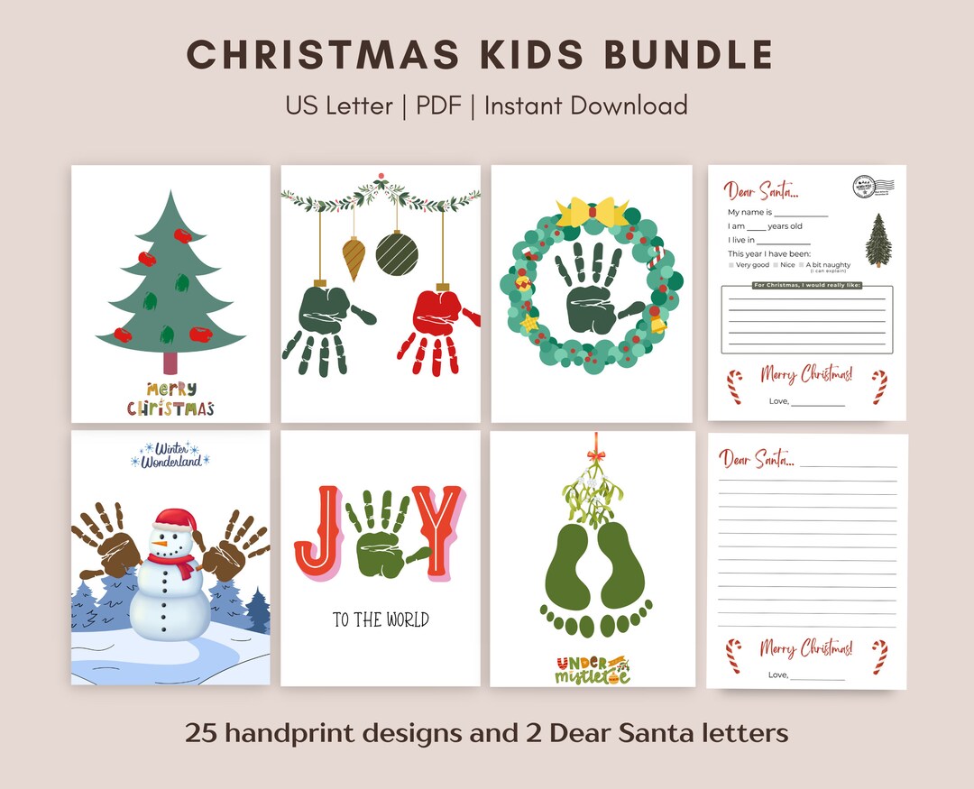Christmas Kids Bundle, Handprint Templates, Toddler Handprint Crafts ...