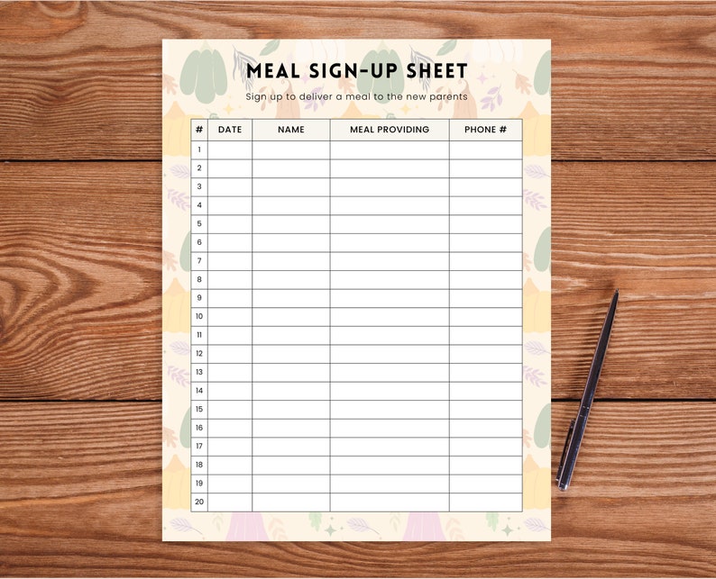 Meal Sign up Sheet, Fall Meal Train Signup Sheet Printable, Food Signup ...