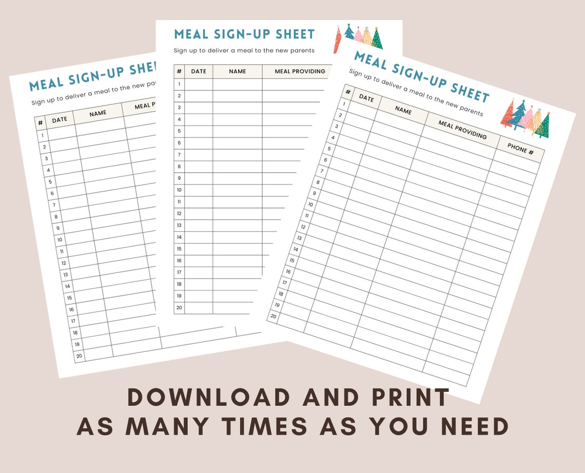 Meal Sign up Sheet, Winter Meal Train Signup Sheet Printable, Food ...