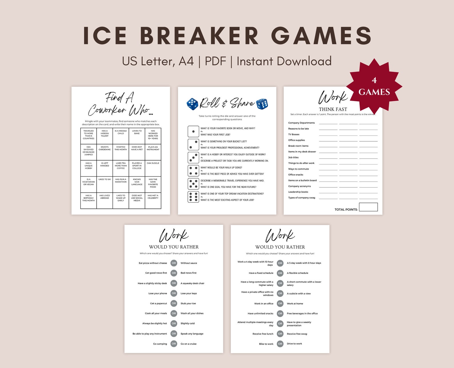 Icebreaker Game Bundle, Printable Team Building Games, Group Activities ...