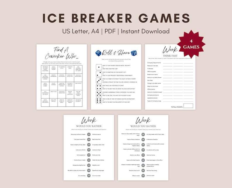 Icebreaker Game Bundle, Printable Team Building Games, Group Activities ...