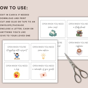 Editable Open When Cards for College Students, Open When Letters ...