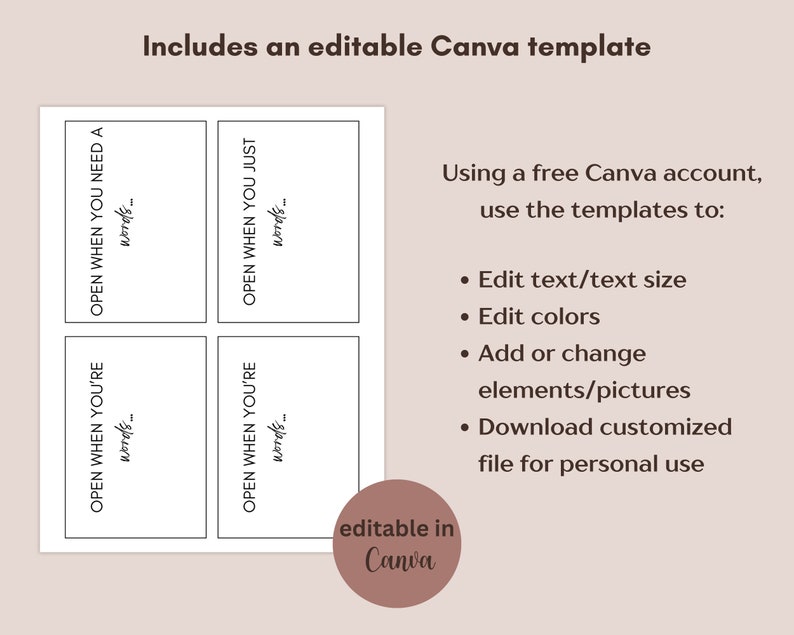 Editable Open When Cards for College Students, Open When Letters ...