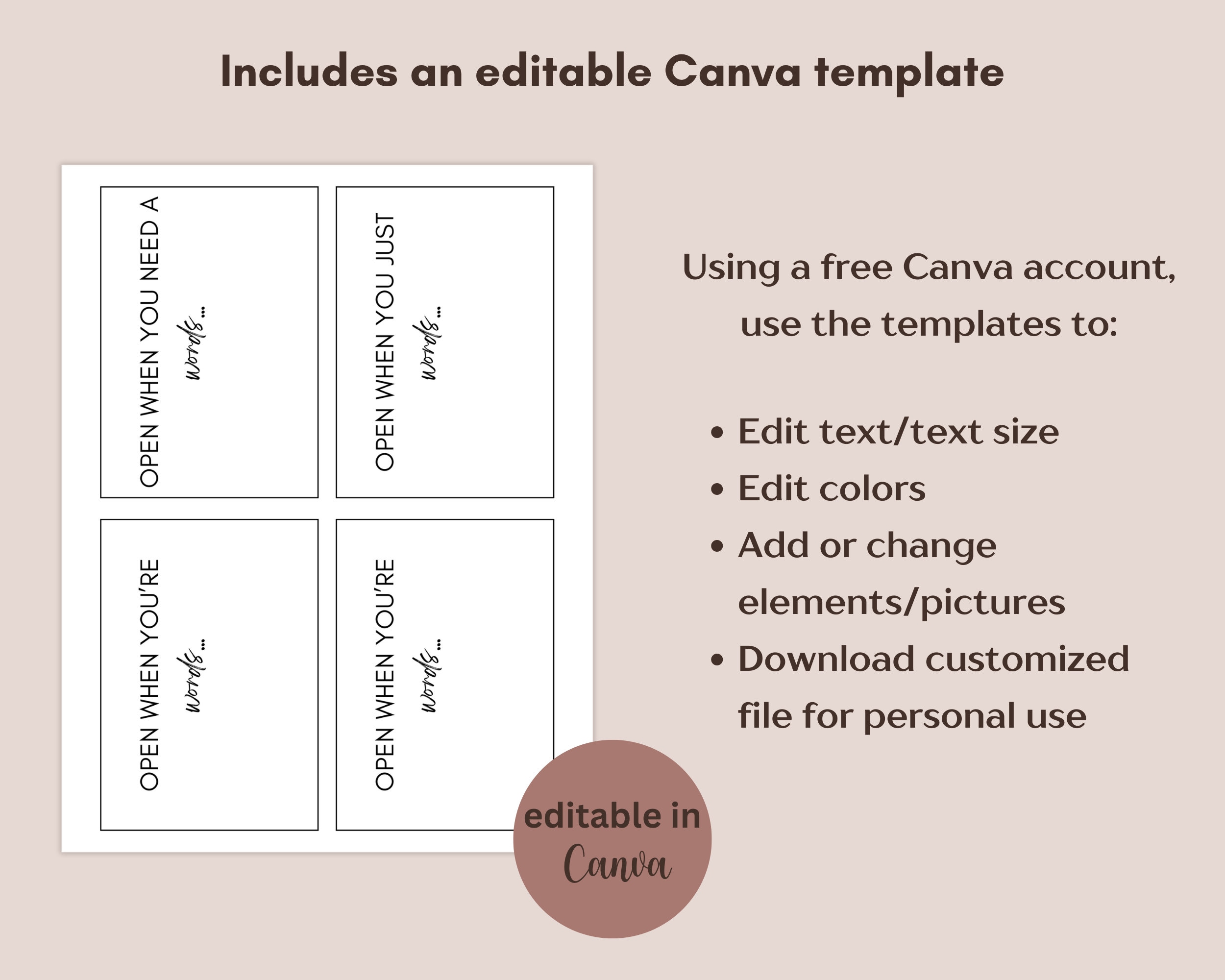 Editable Open When Cards for College Students, Open When Letters ...