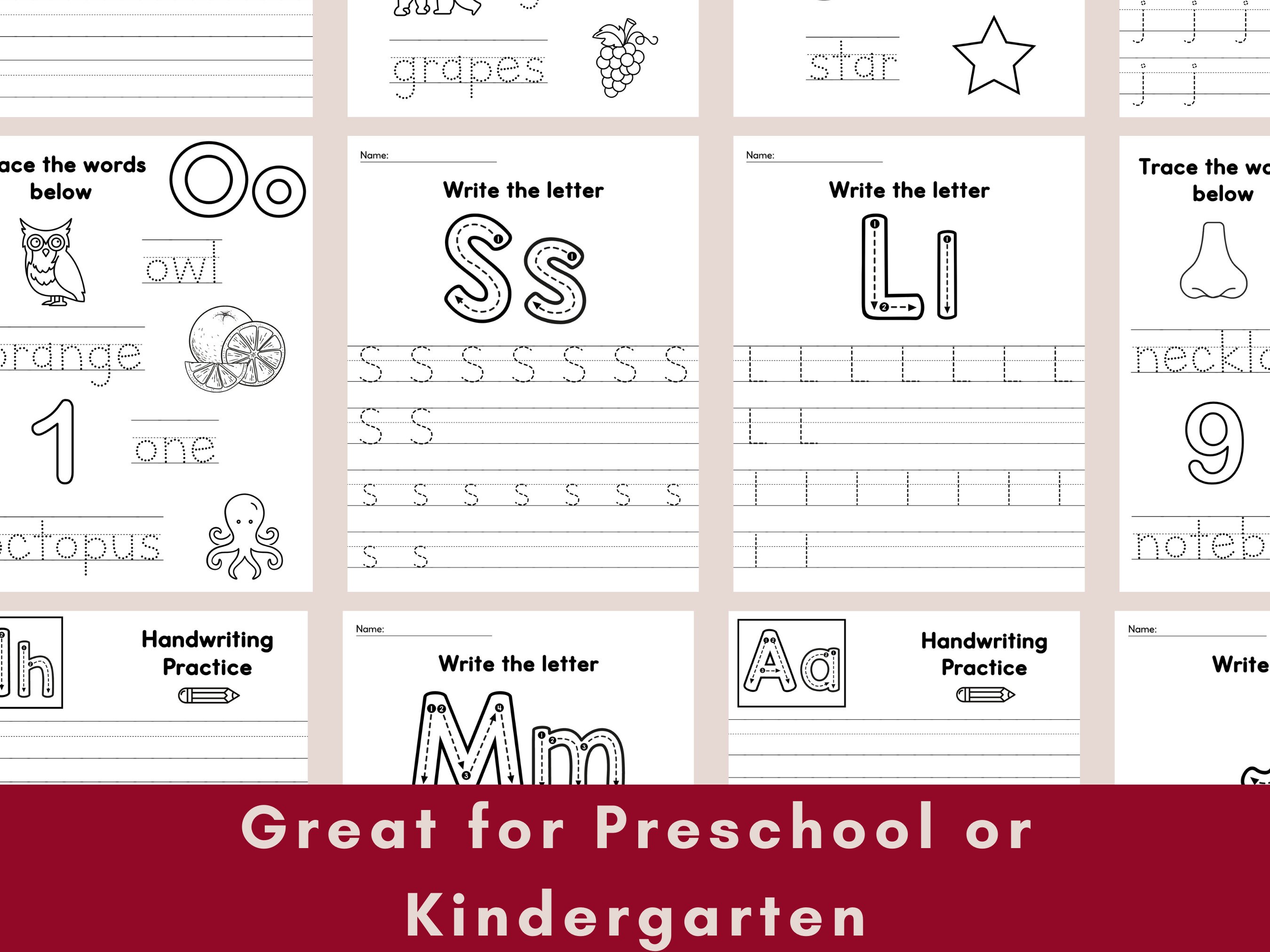 Printable Alphabet Tracing Worksheets For Kids Printable Etsy