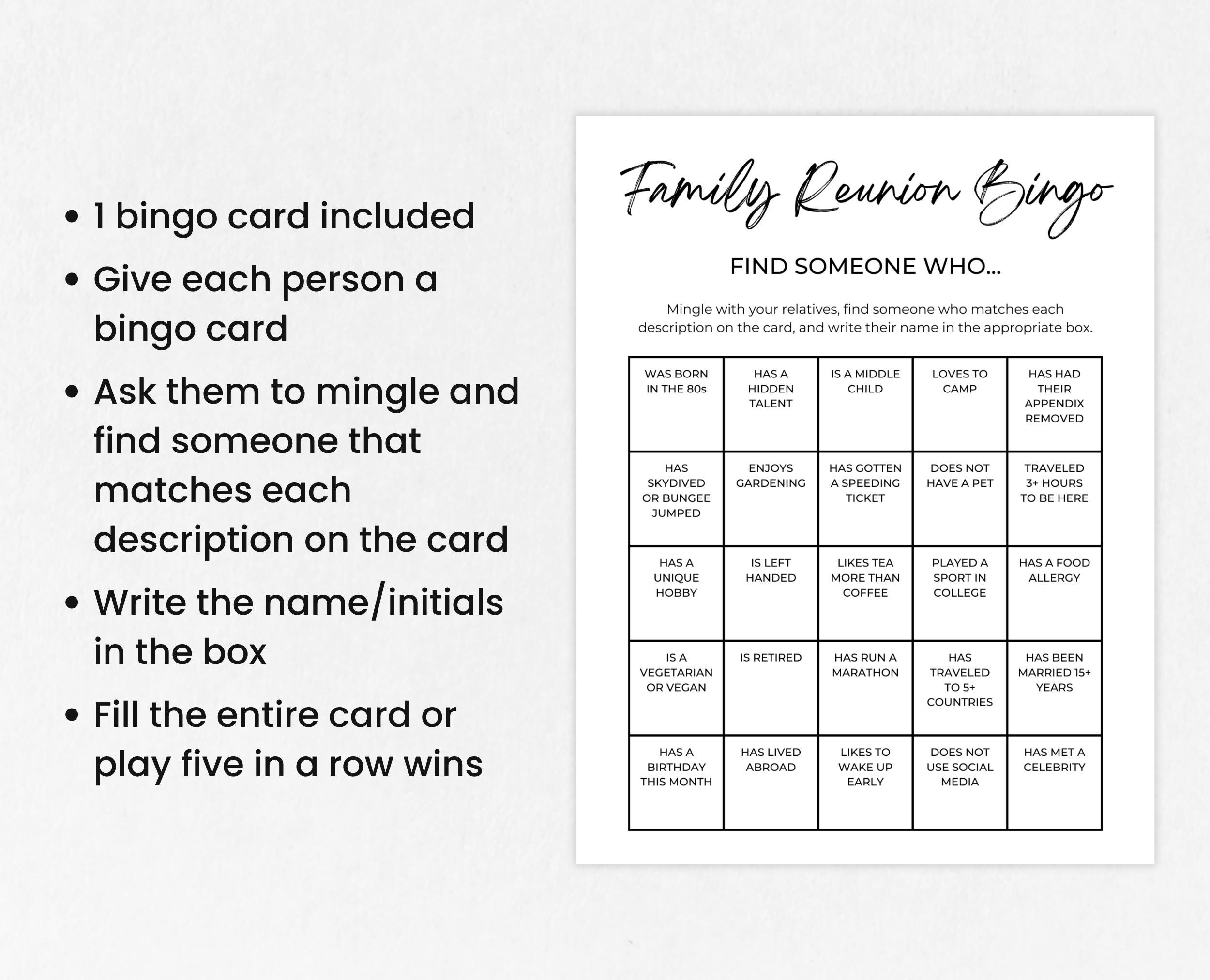 Editable Family Reunion Bingo, Family Reunion Printable Bingo Game ...