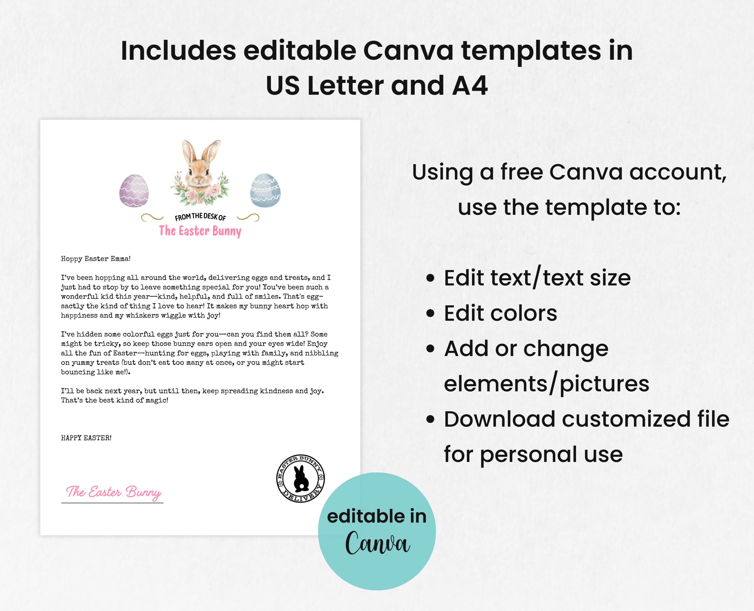 Editable Easter Bunny Letter, Personalized Easter Bunny Letter, Easter ...