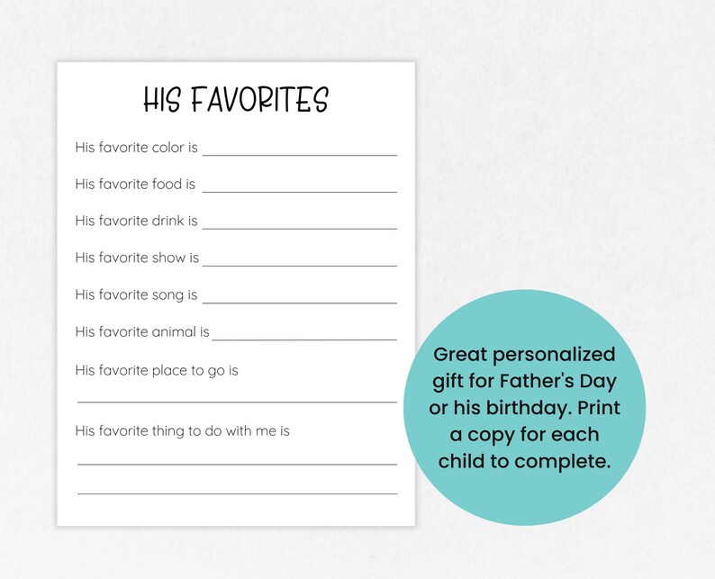 All About My Dad Printable, Dad Questionnaire, Father's Day Gift for ...