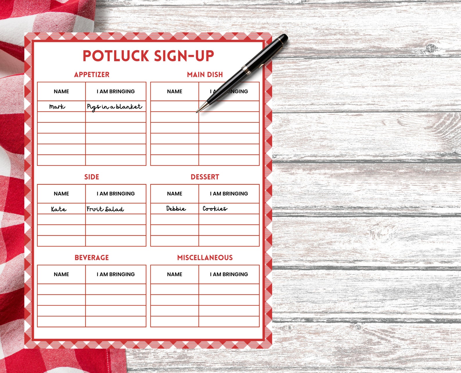 Potluck Sign up Sheet, Office Potluck Party Printable, Picnic Potluck ...