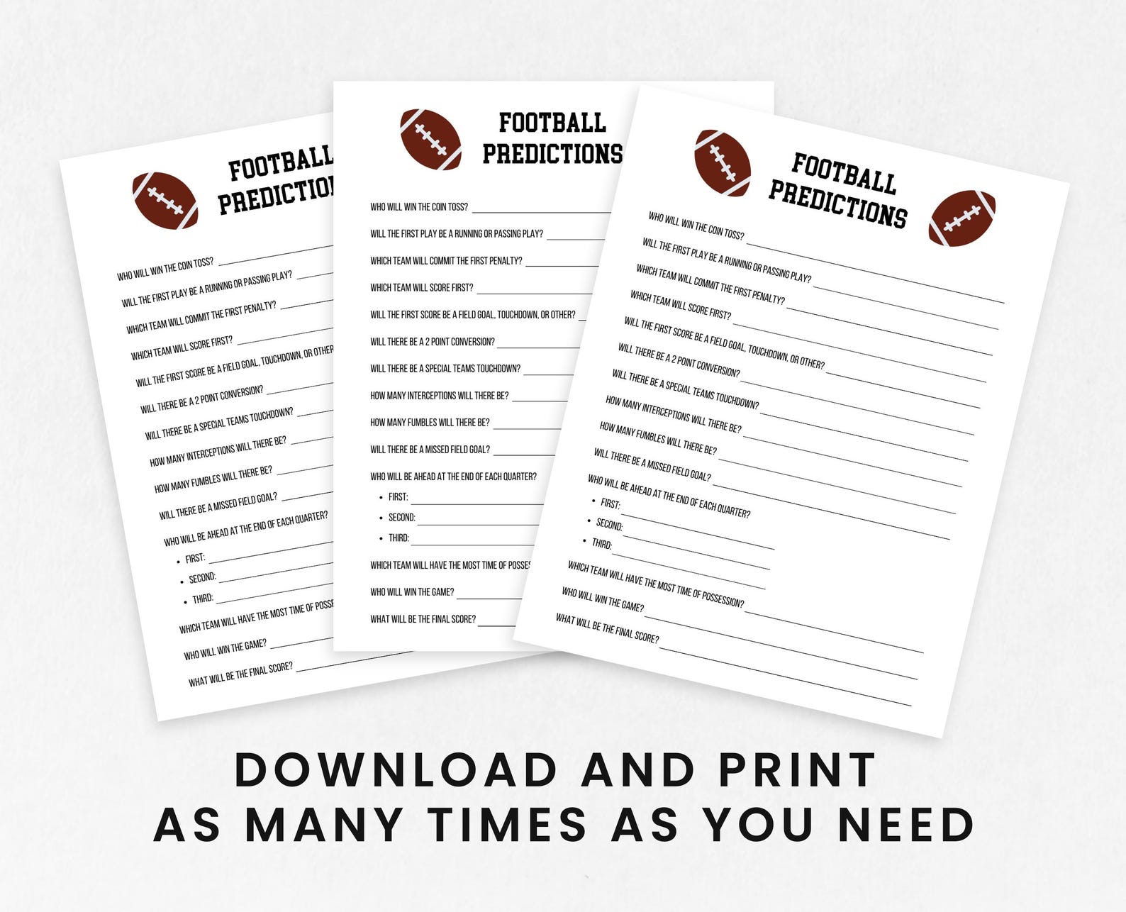 Football Predictions Guessing Game, Football Party Game for Kids and ...