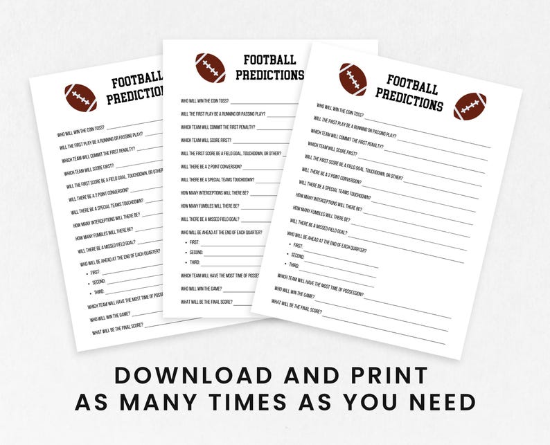 Football Predictions Guessing Game, Football Party Game for Kids and ...