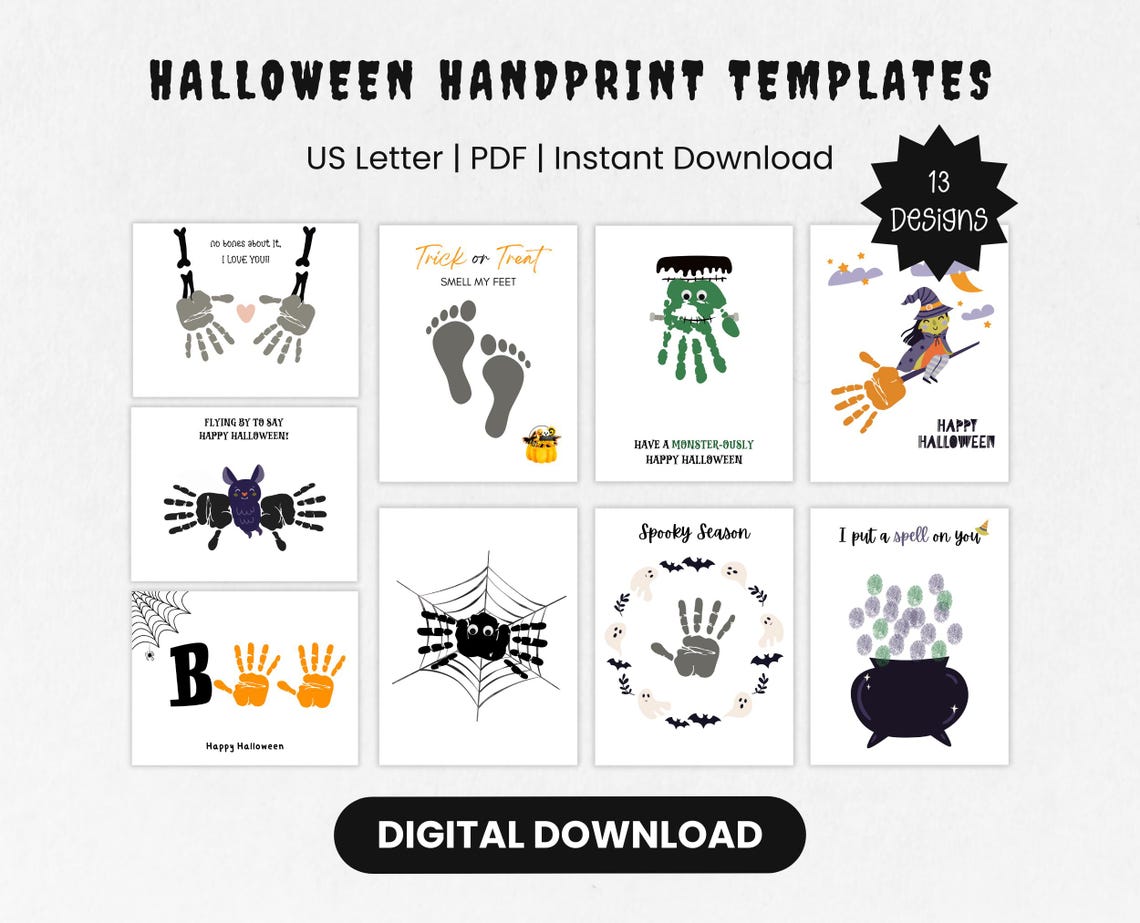 Halloween Handprint Craft Templates, Halloween Handprint Art, Fall ...