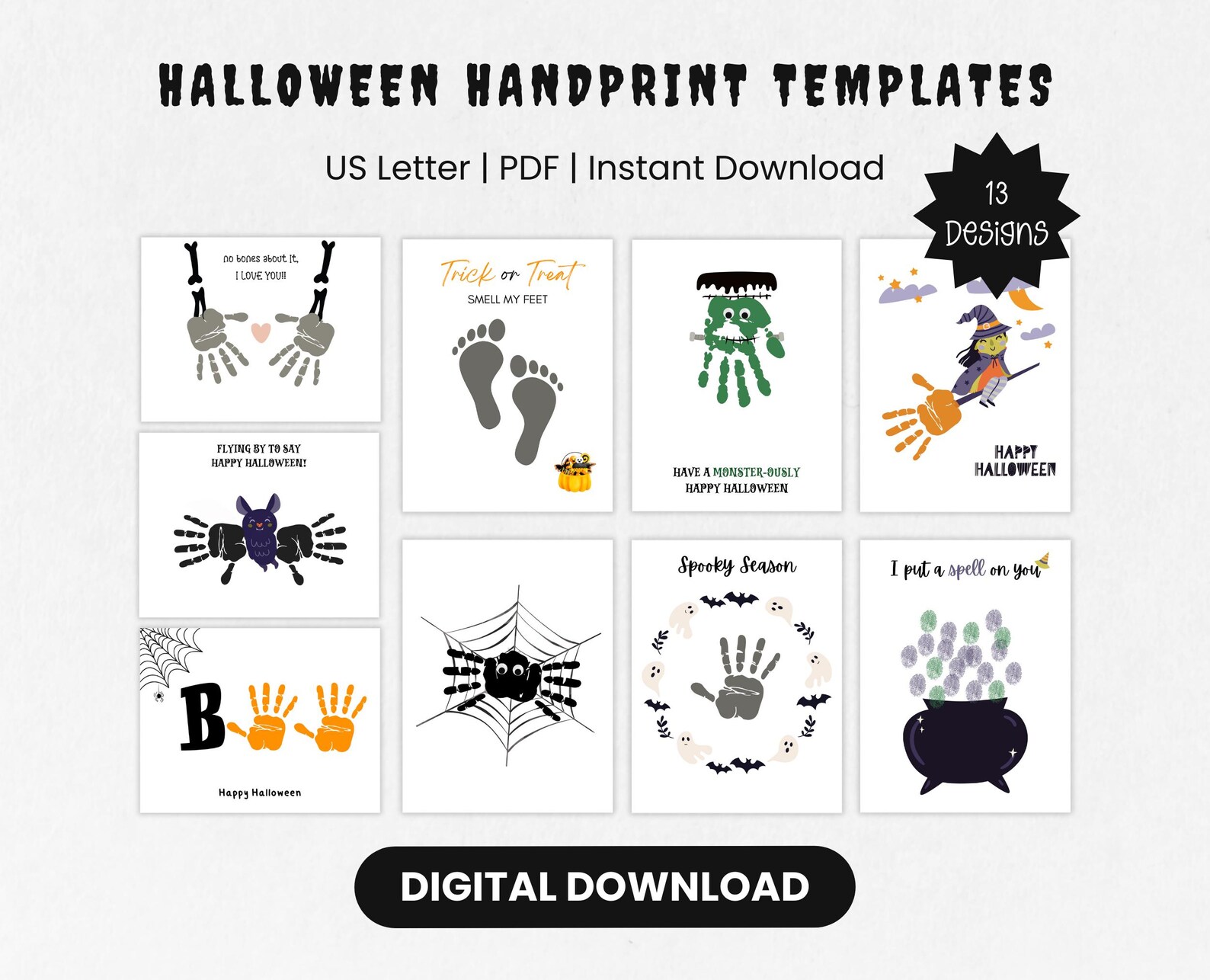 Halloween Handprint Craft Templates, Halloween Handprint Art, Fall ...
